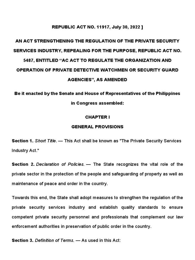 Republic Act No 11917 | PDF | Security Guard | Justice