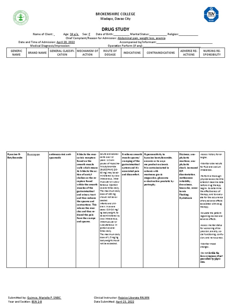 Drug Study on Hyoscine-N-Butylbromide | PDF