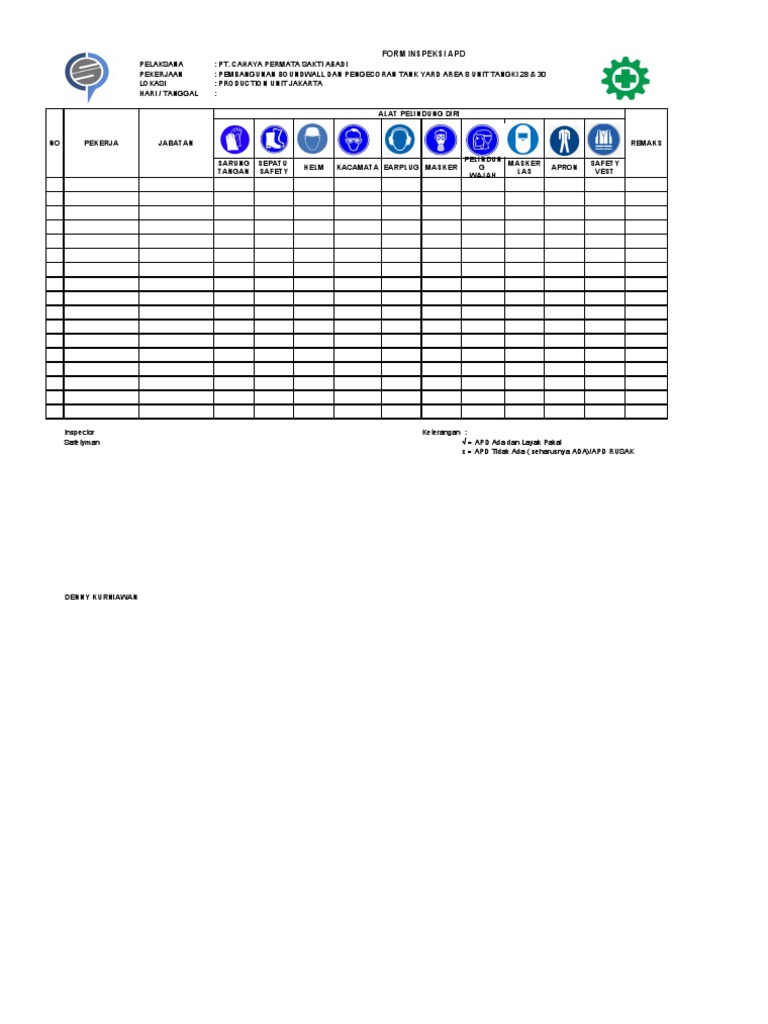 Checklist Inspeksi APD dan Alat Kerja | PDF