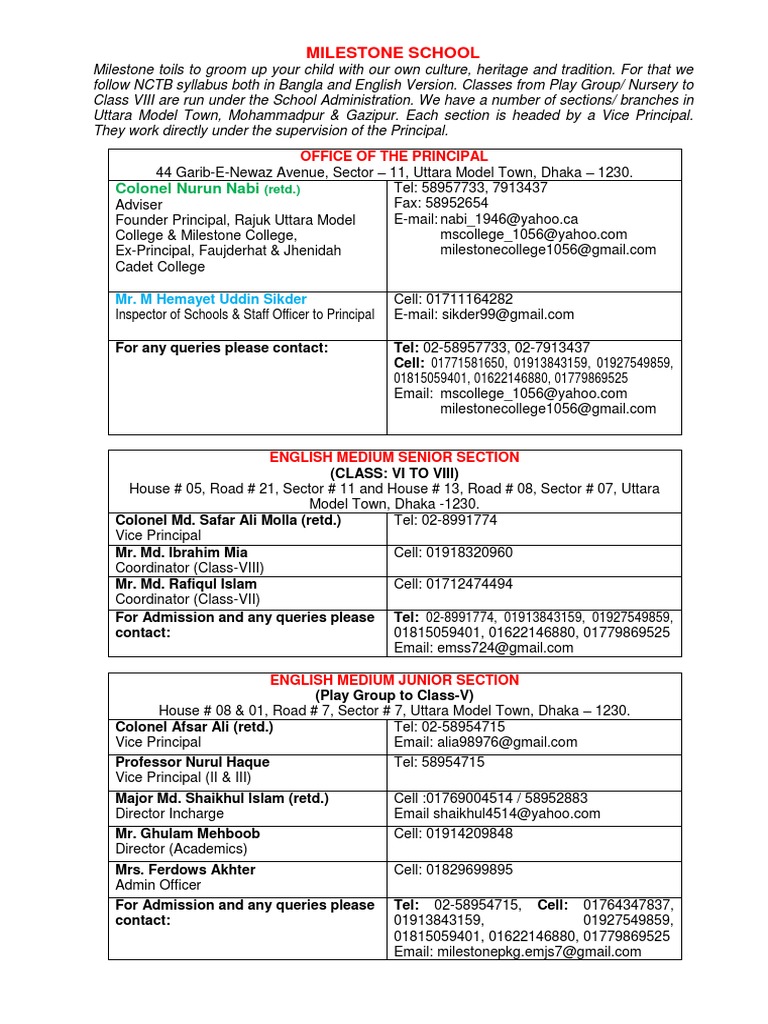 MILESTONE SCHOOL Addresses | PDF
