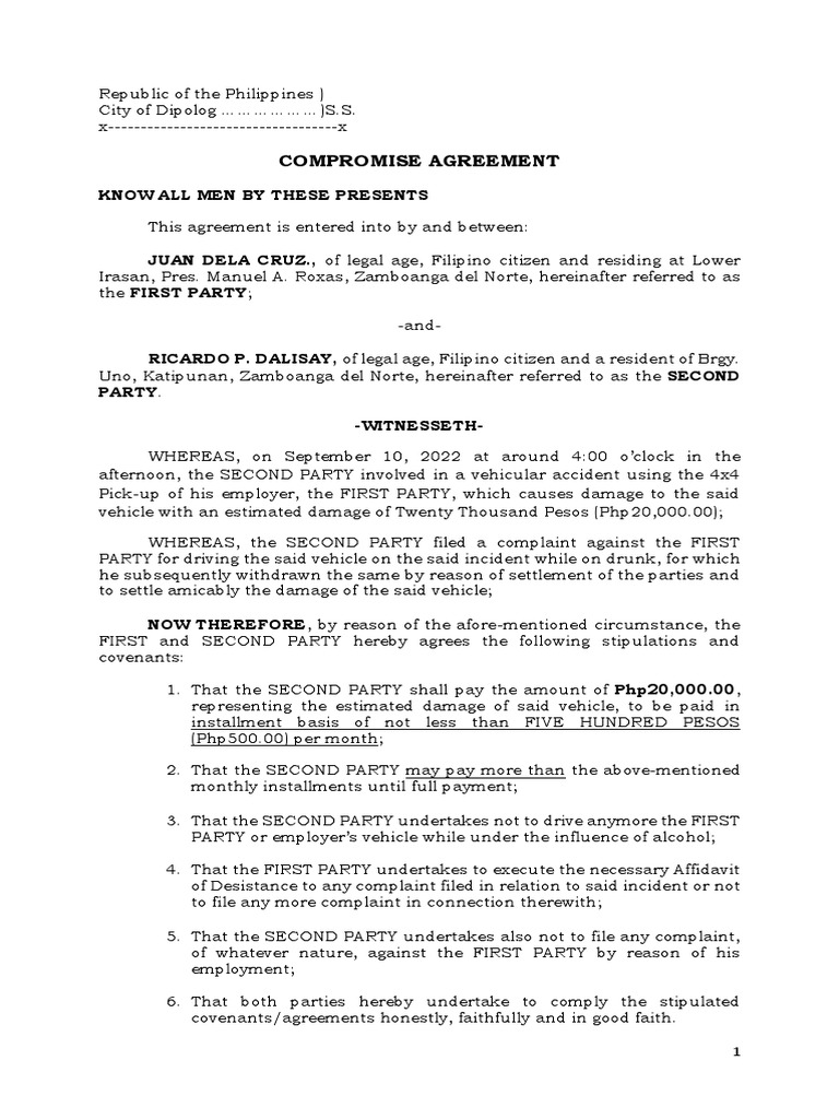 Compromise Agreement | PDF | Civil Law (Common Law) | Justice Compromise Agreement | PDF | Civil Law (Common Law) | Justice