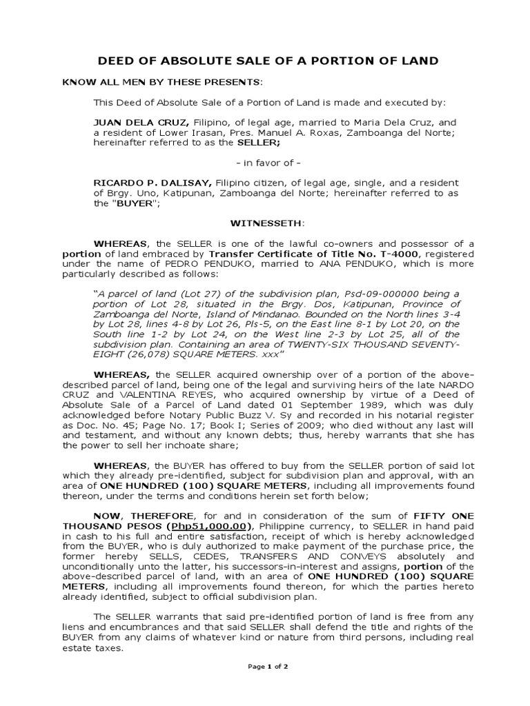 Deed of Sale | PDF | Property Law | Private Law