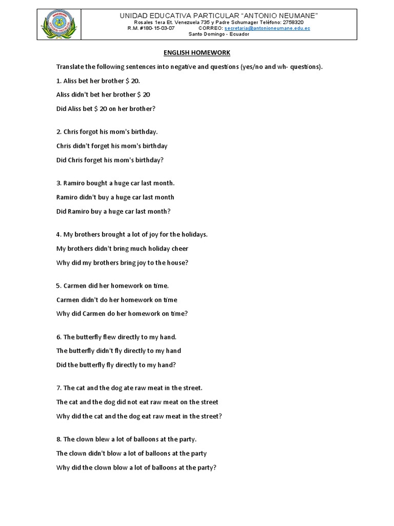 Past Simple Homework | PDF | Law