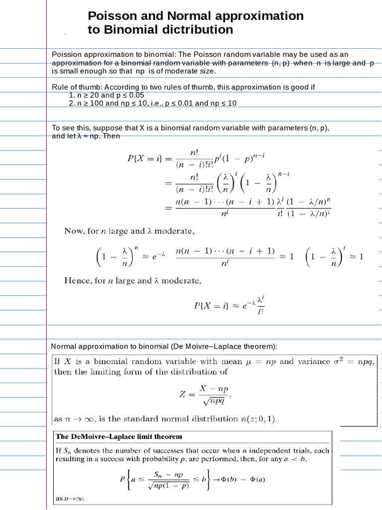 Notes - Poisson Normal Approx To Binomial | PDF