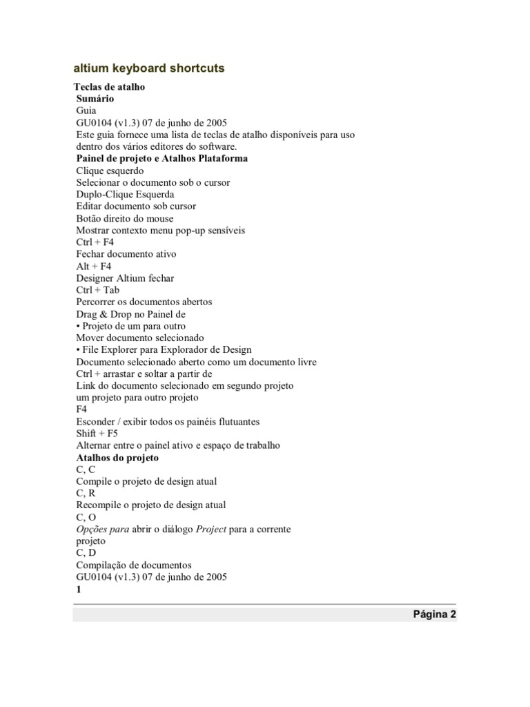 Altium Keyboard Shortcuts | PDF | Teclado de computador | Janela (informática)