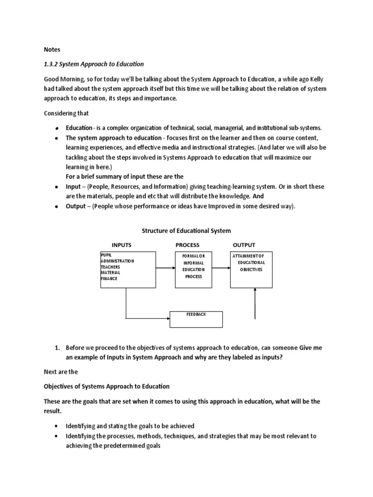 System Approach - Note | PDF | Teaching Method | Curriculum