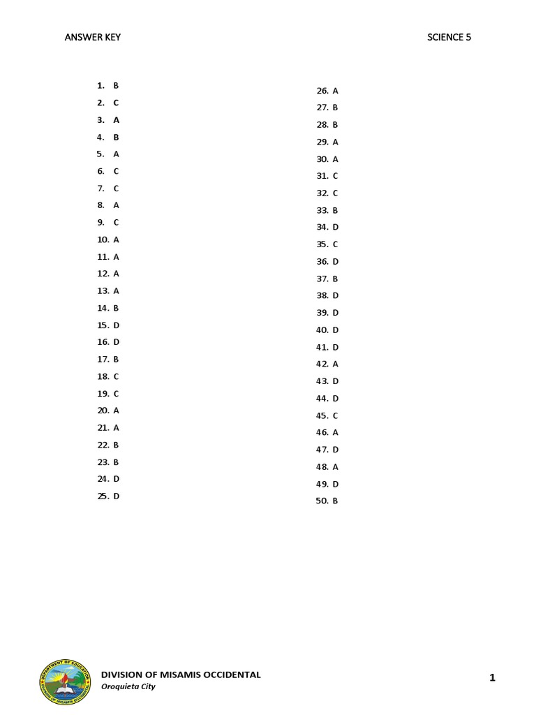 Science - Grade 5 - Answer Key | PDF