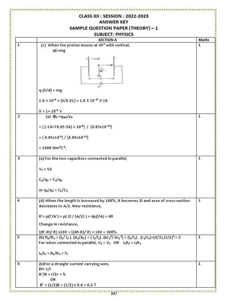 Physics Sample Papers 2022-23 Key | PDF