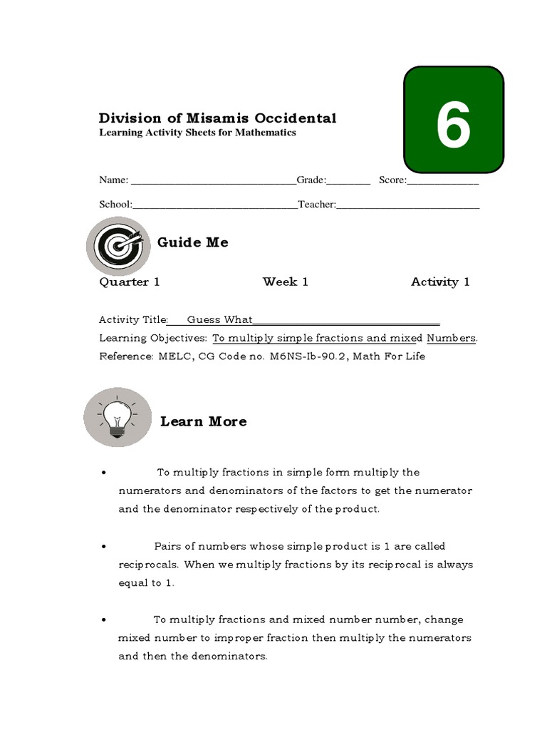 Multiplying Fractions Activity Sheet | PDF | Abstract Algebra | Numbers