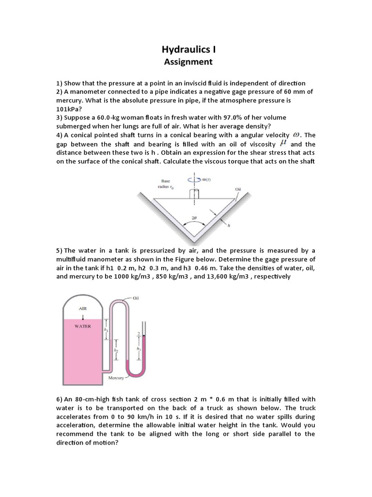 Assignment - Hydraulics I | PDF | Pressure | Pressure Measurement