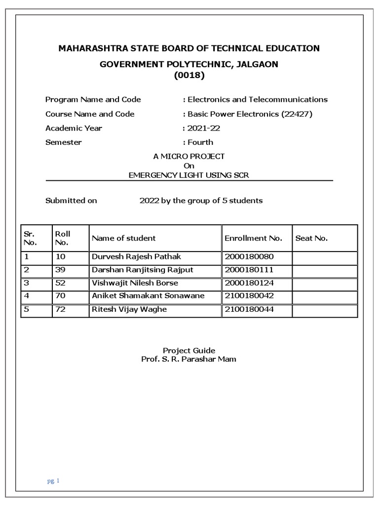 Bpe Microproject | Download Free PDF | Electrical Components | Electrical Equipment