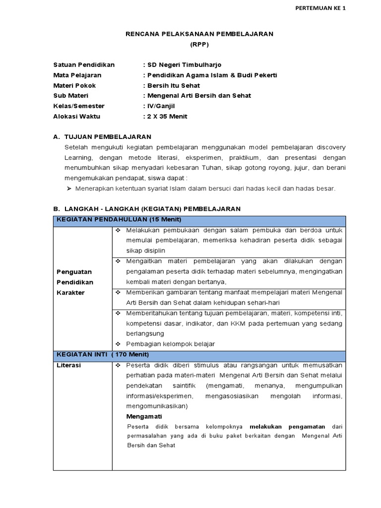 RPP Dan Evaluasi Bab 4 Pertemuan 1 Kelas 4 | PDF
