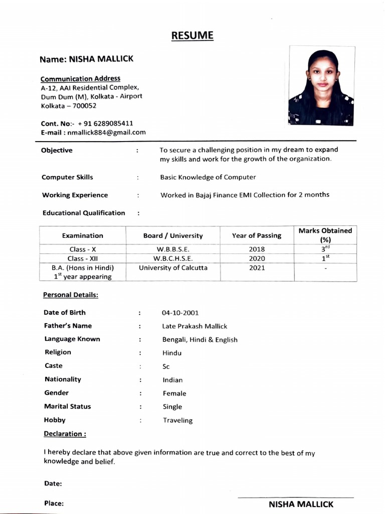 Nisha Mallick Resume Word | PDF
