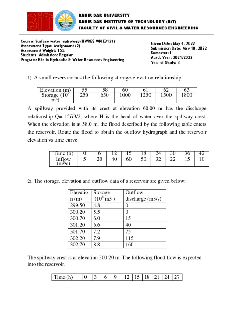 Assignment 2(Two) | PDF | Discharge (Hydrology) | Hydrology