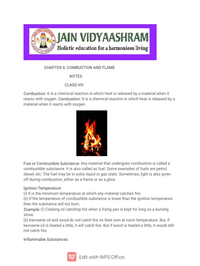 Grade8 Combustion and Flame Notes | PDF | Chemical Process Engineering ...