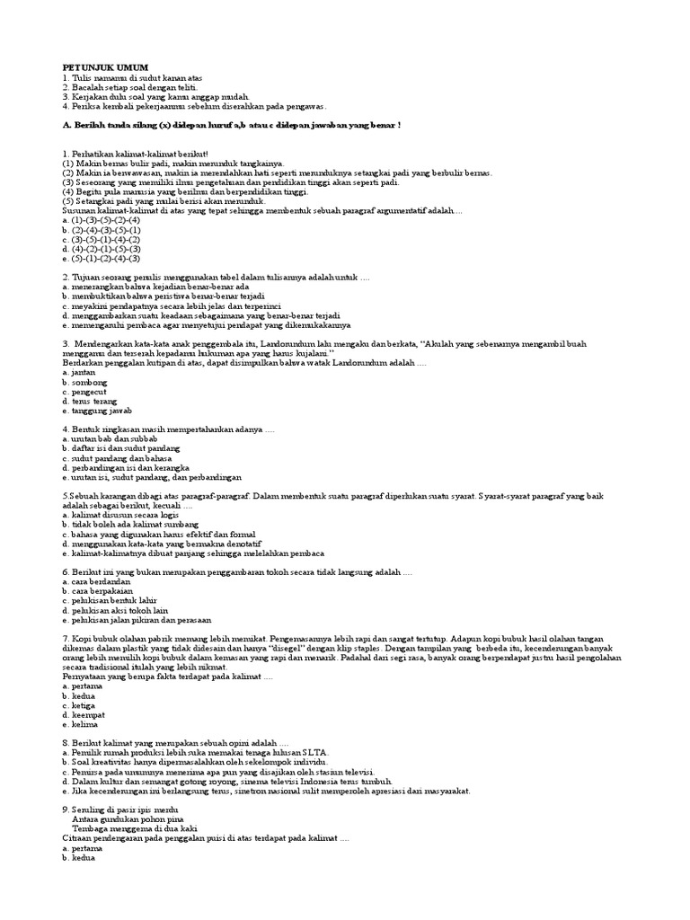 Data Soal BHS Indonesia Kelas 10 | PDF | Seni & Disiplin Bahasa