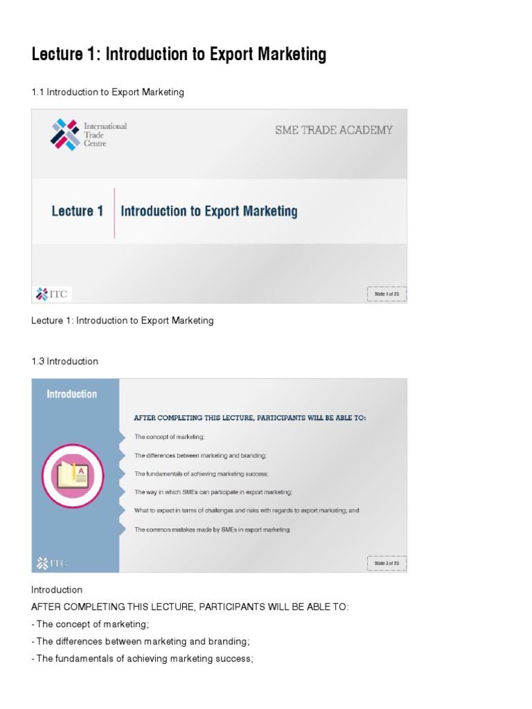 Introduction to Export Marketing Basics | PDF