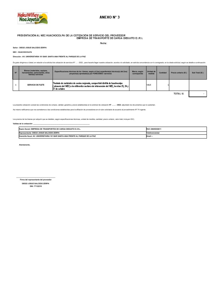 Anexo 03 Flete | PDF