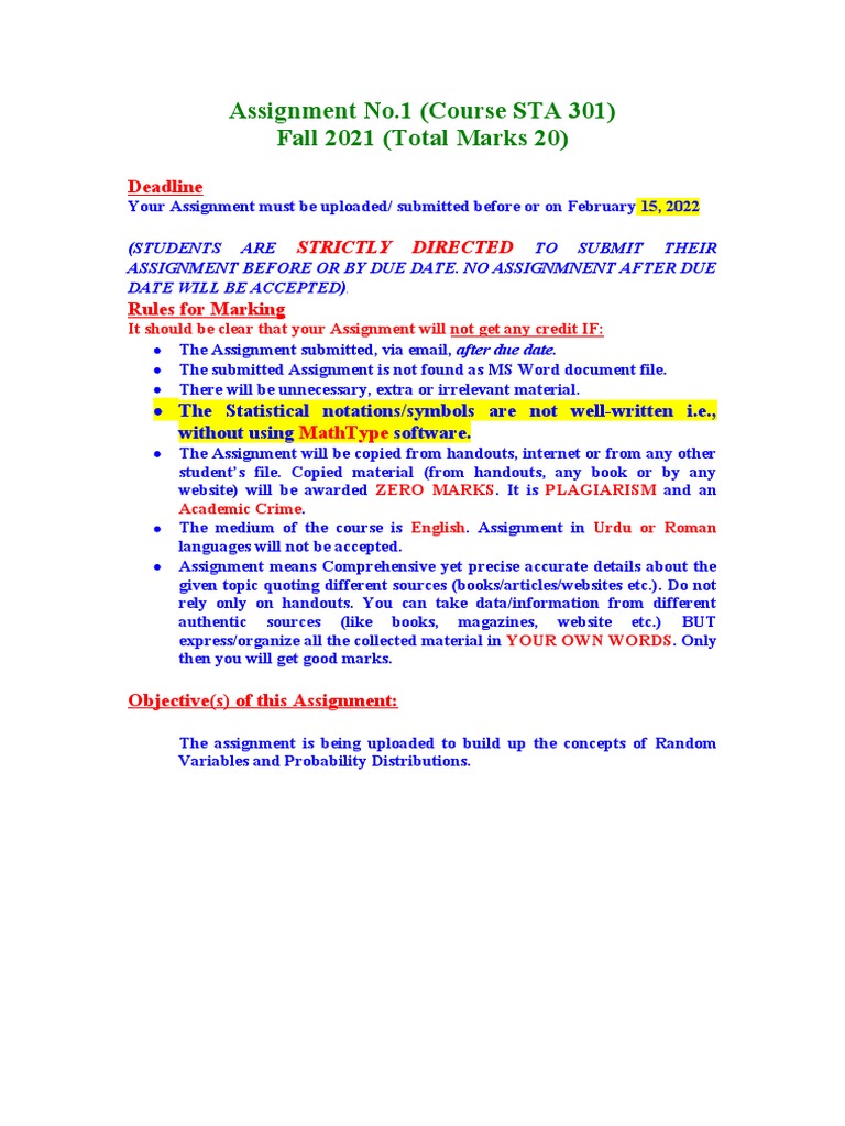 Fall 2021 - STA301 - 1 | PDF