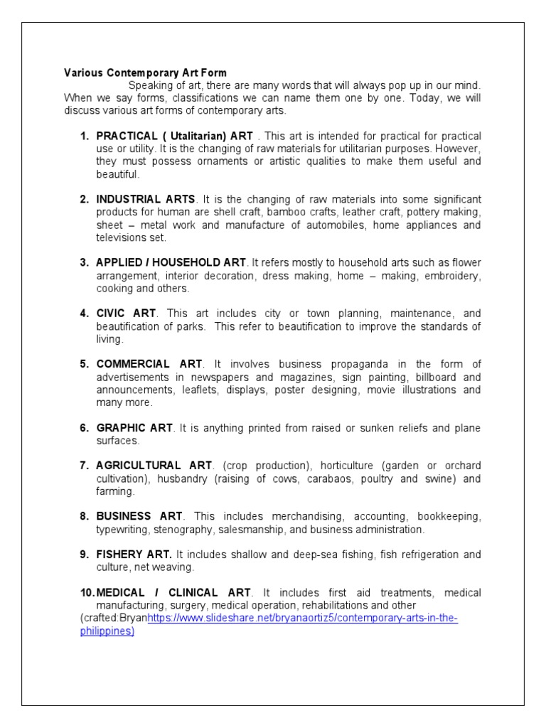Various Contemporary Art Form | PDF | Philippines