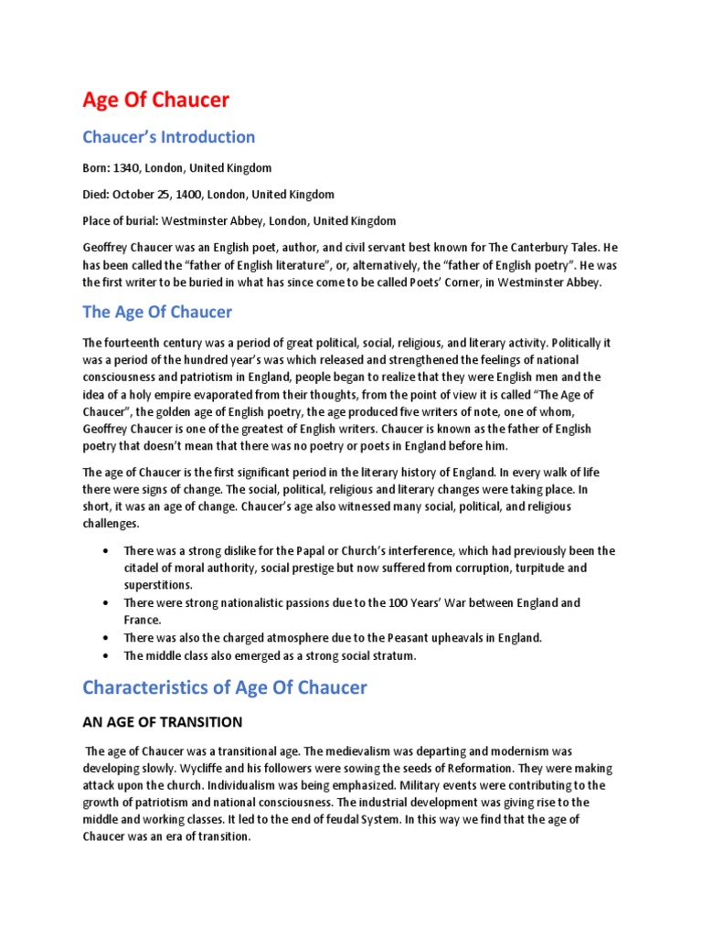 Age of Chaucer | PDF | Geoffrey Chaucer | Poetry