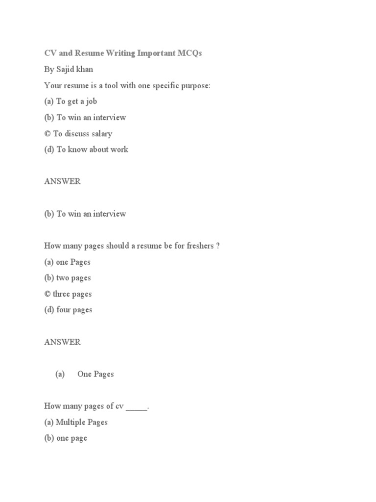 CV and Job Application Mcqs | PDF | Career & Growth