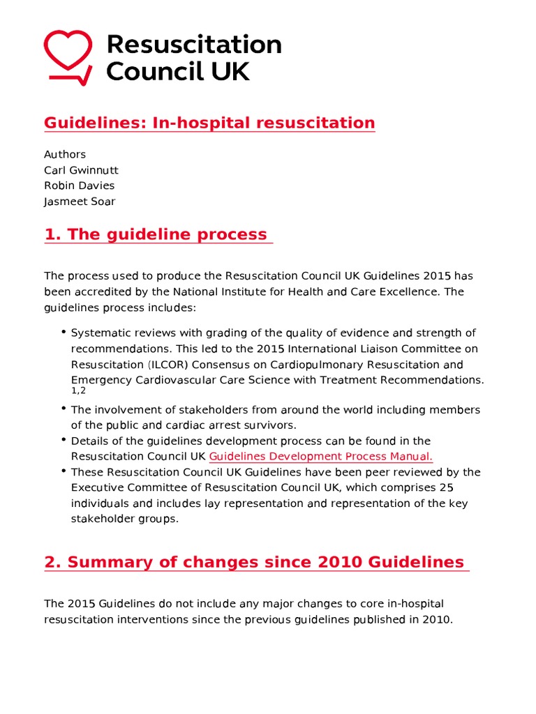 Guidelines - In-Hospital Resuscitation | PDF | Cardiopulmonary ...