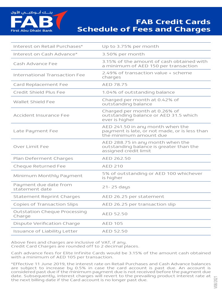 FAB Credit Cards Schedule of Fees and Charges | PDF | Credit Card ...