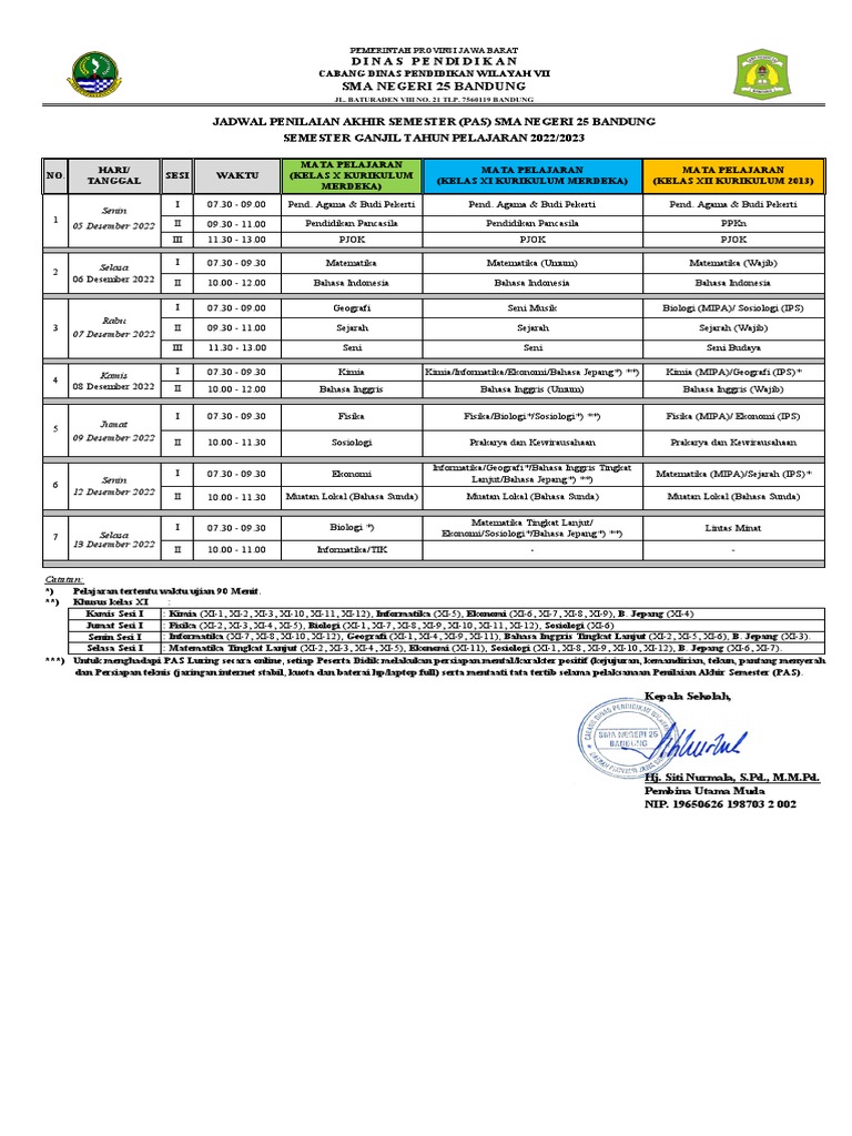 01-Final Jadwal Pelaksanaan PAS SMT Ganjil SMAN 25 Bandung 2022-2023 Ok ...