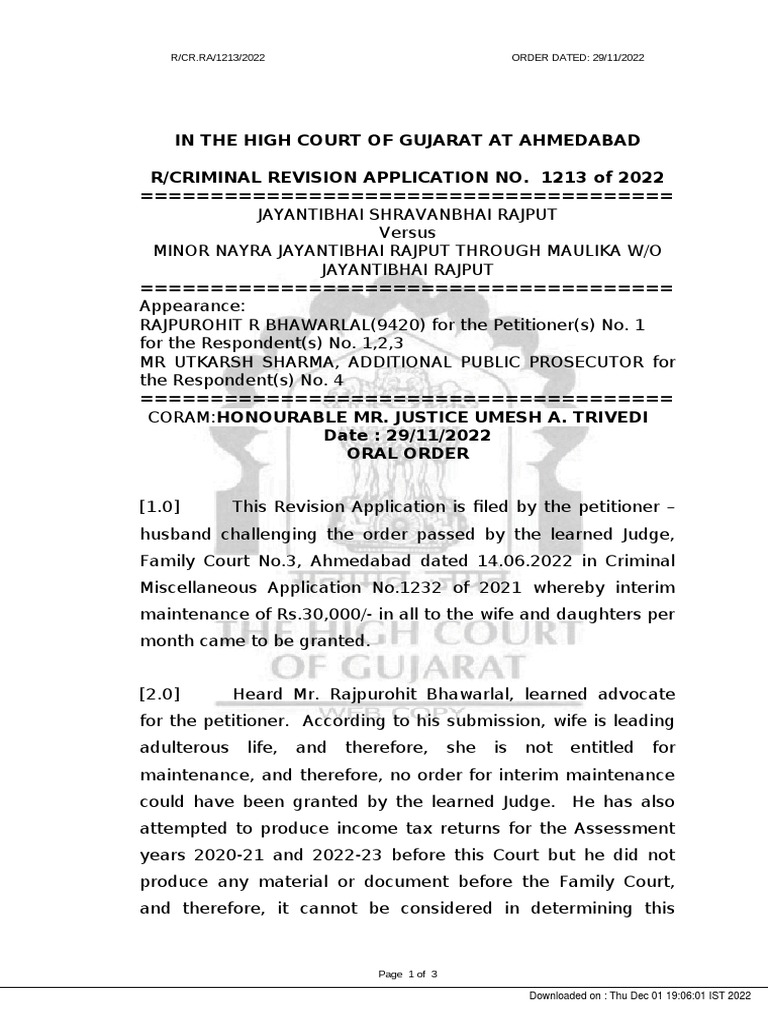 Jayantibhai Shravanbhai Rajput V Minor Nayra Jayantibhai Rajput Through ...