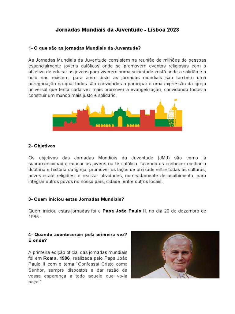 Jornadas Mundiais Da Juventude - Lisboa 2023 | PDF | Igreja católica Jornadas Mundiais Da Juventude - Lisboa 2023 | PDF | Igreja católica