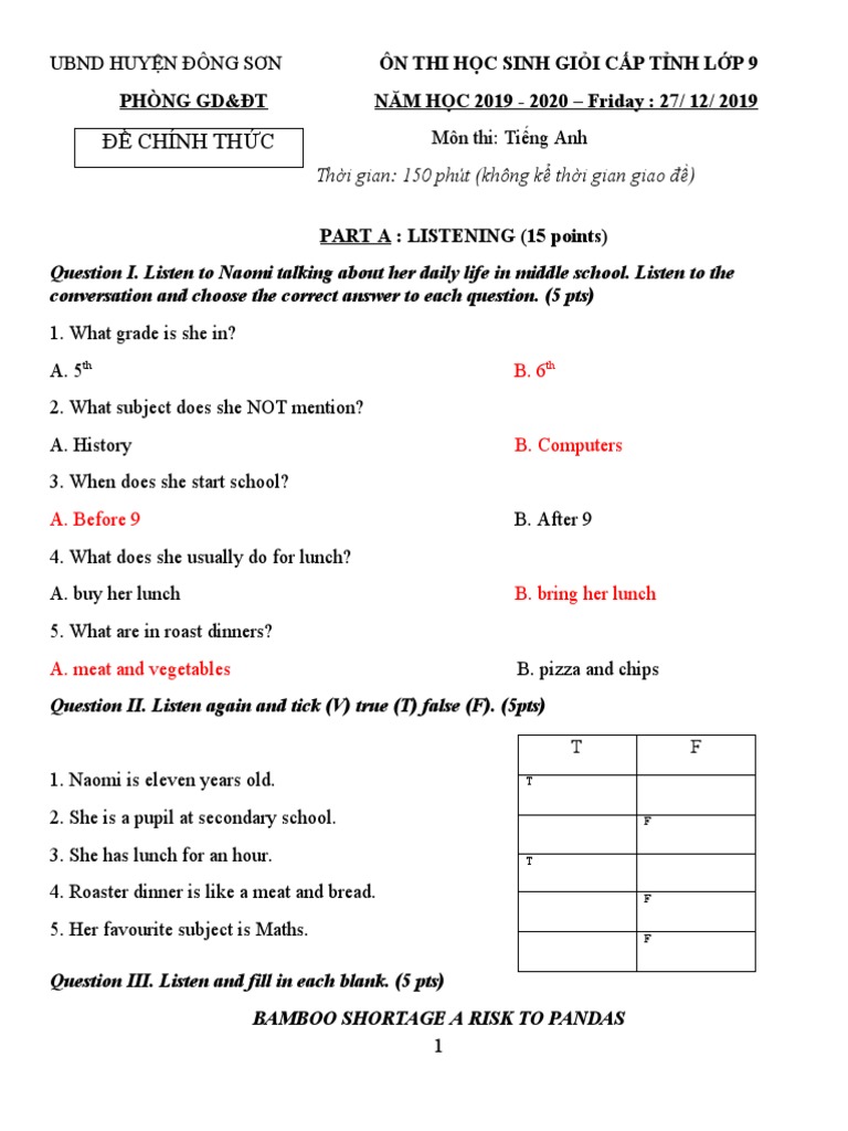 Đề 2 | PDF | Test (Assessment) | Giant Panda