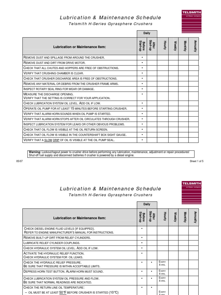 H Series Lube Maintence Schedule | PDF