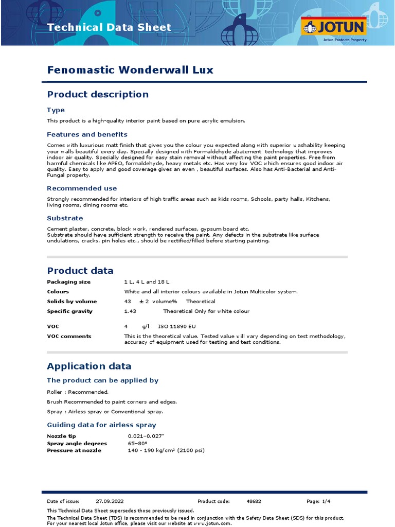 Technical Data Sheet for Wonderwall Lux Paint | PDF | Paint ...