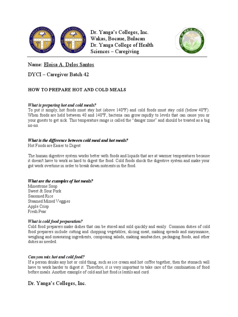 Preparing Hot and Cold Meals Guide | PDF | Grilling | Roasting