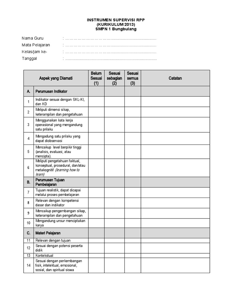 Instrumen Supervisi (K13) | PDF