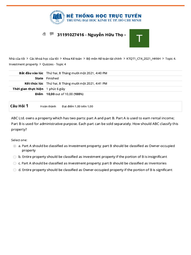 Quizzes - Topic 4 - Attempt Review | PDF | Fair Value | Investing
