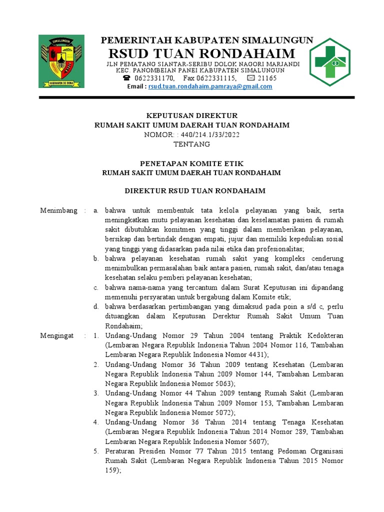 SK Komite Etik RS | PDF | Pengembangan Diri | Kesehatan Holistik