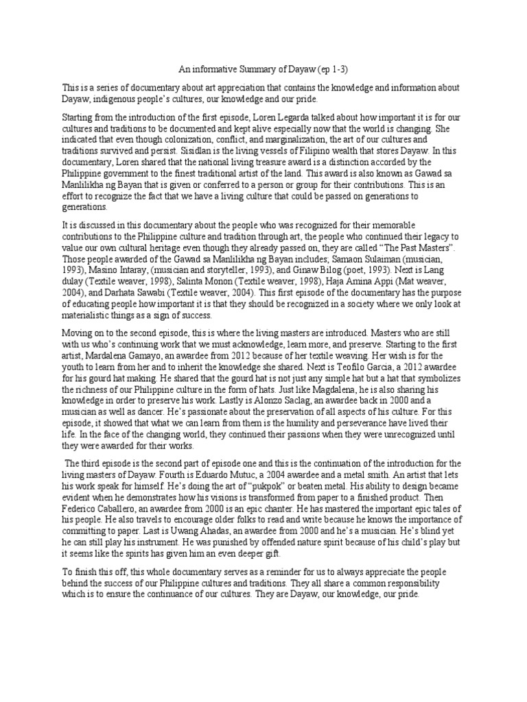 Dayaw Season 4: Living Treasures Summary | PDF | Philippines