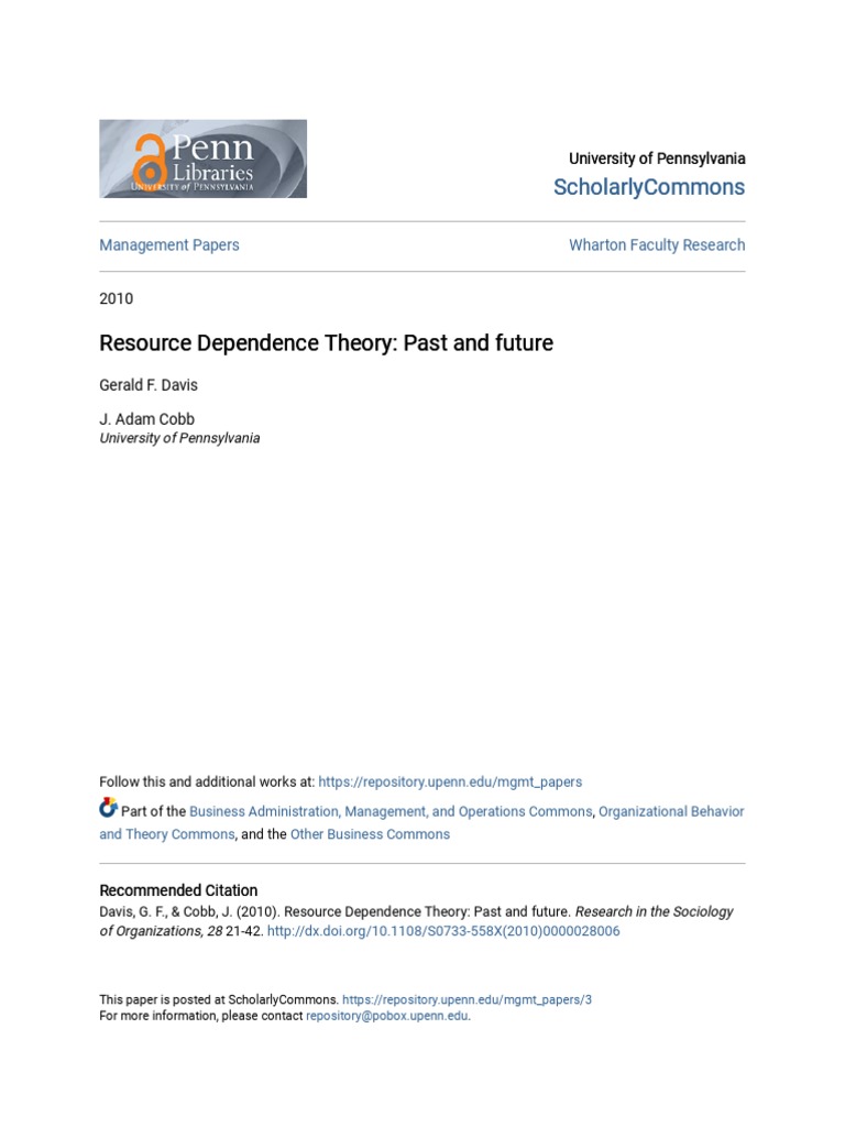 Resource Dependence Theory - Past and Future | PDF