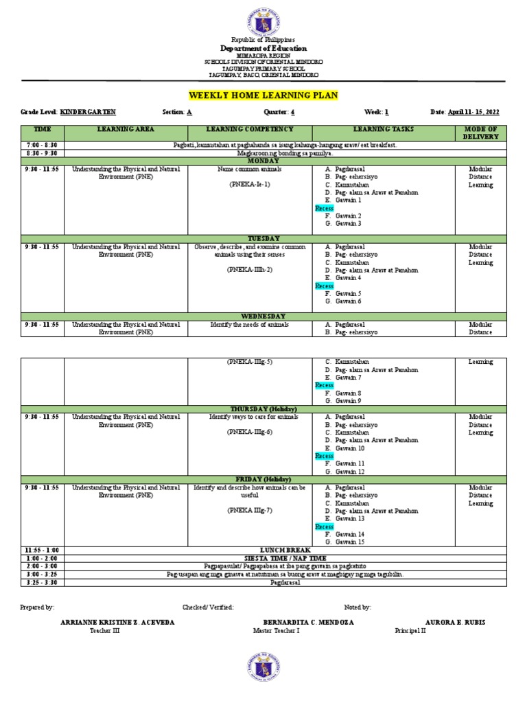 (Quarter 4 - Week1-10) Kinder WHLP S.Y. 2021 - 2022 | Download Free PDF | Cognitive Science ...