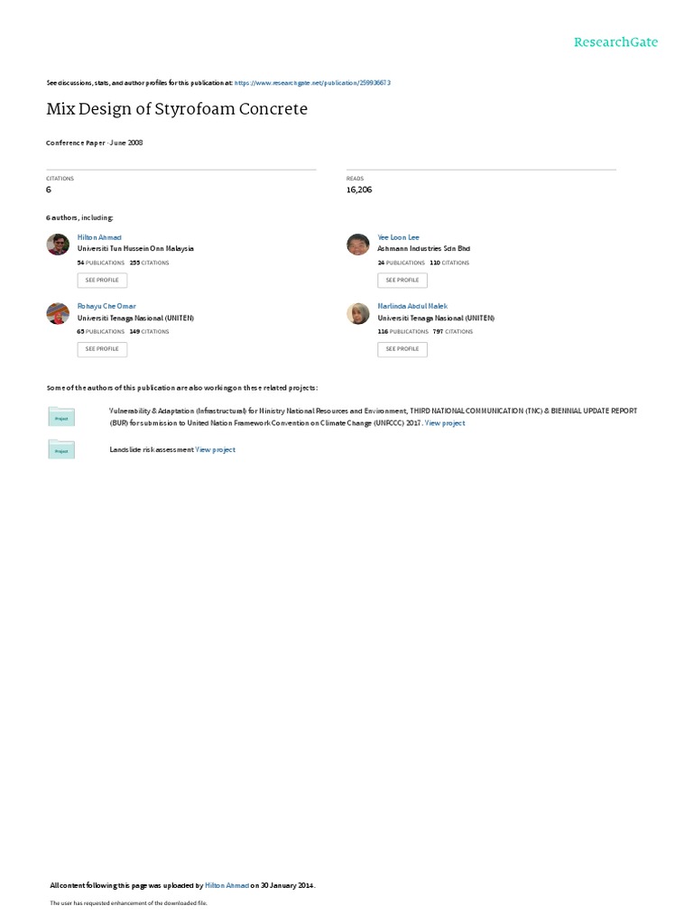 UNITENICCBT08 Mix Designof Styrofoam Concrete | PDF | Concrete | Cement