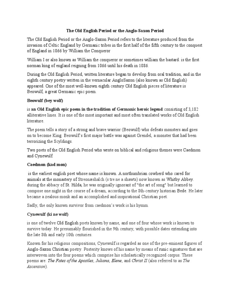 Old English Literature Overview | PDF | Classics