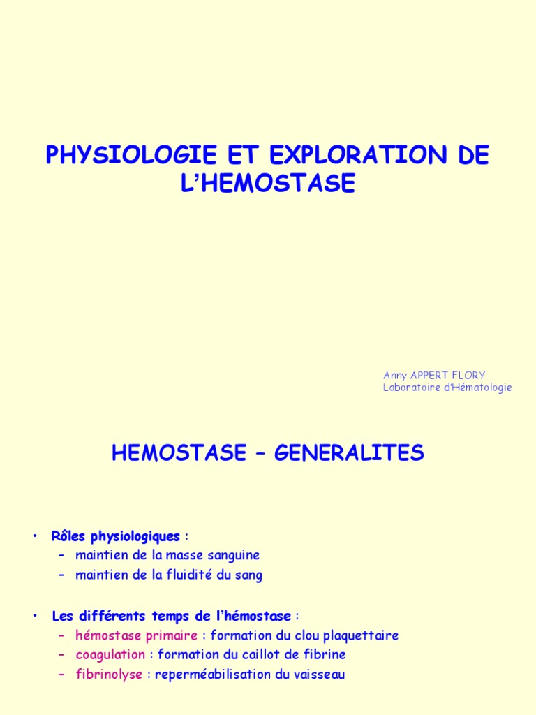 1.3.01.1ecrit Cours Physiologie Et Exploration Biologique L'hemostase ...