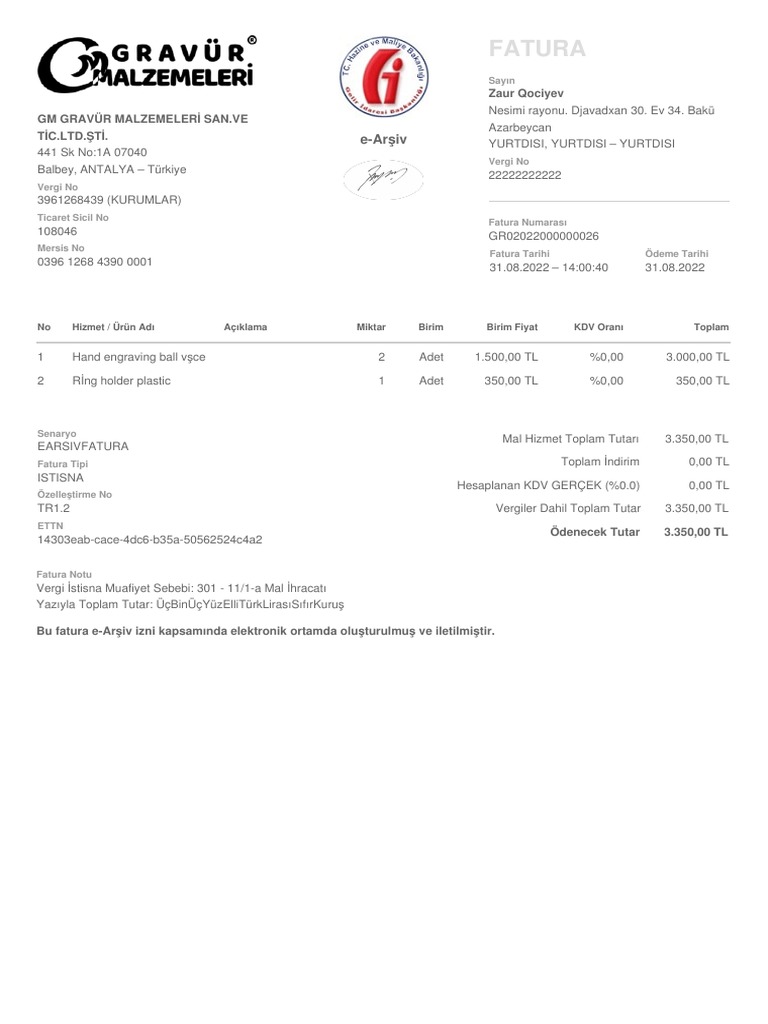 Zaur Qociyev - InVOICE | PDF