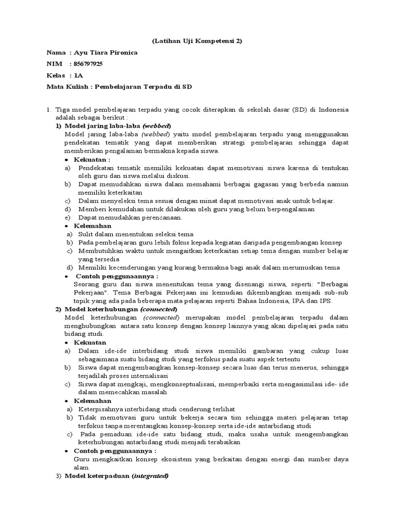 Tugas 2 Pembelajaran Terpadu | PDF | Karier & Perkembangan | Seni & Disiplin Bahasa