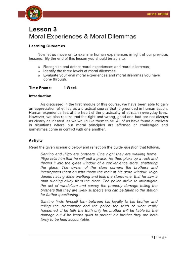 Module 1 Lesson 3 Moral Experiences and Moral Dilemmas | PDF