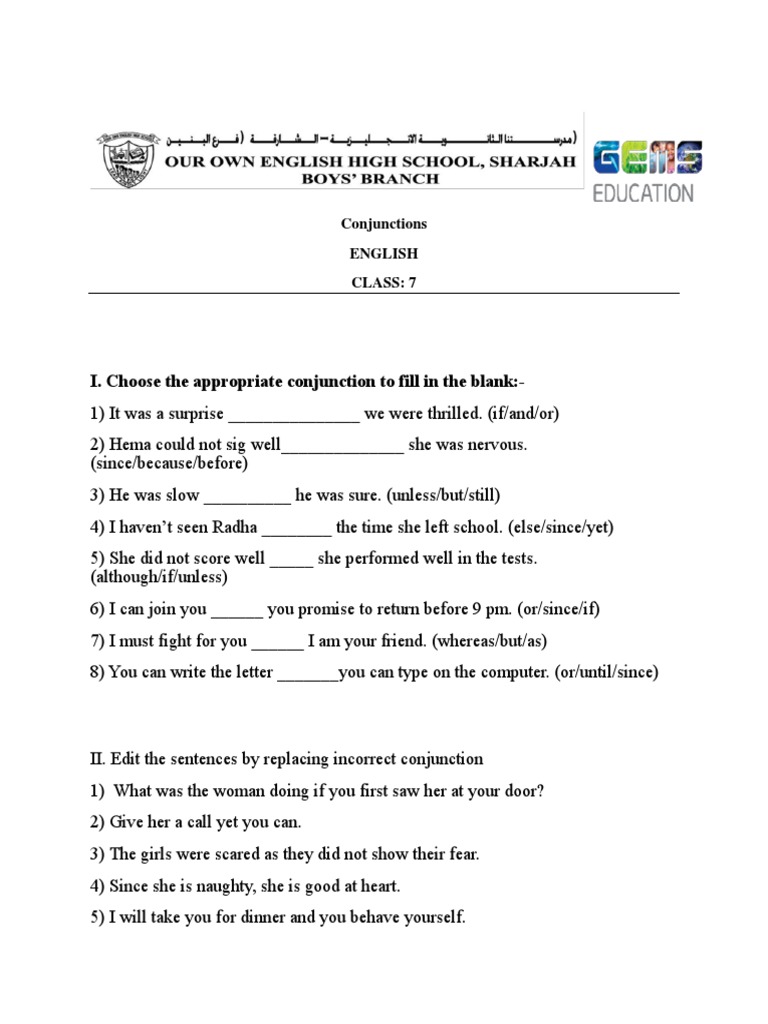 Conjunctions - Gr-7 | PDF