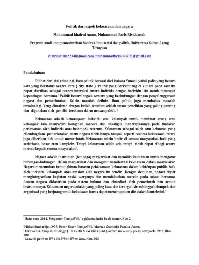 Politik Dari Aspek Kekuasaan Dan Negara Arul Dan Faris | PDF
