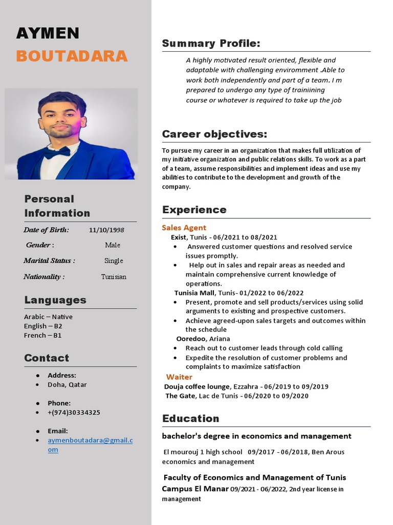 CV of Aymen Boutadara | PDF | Tunis | Cognition